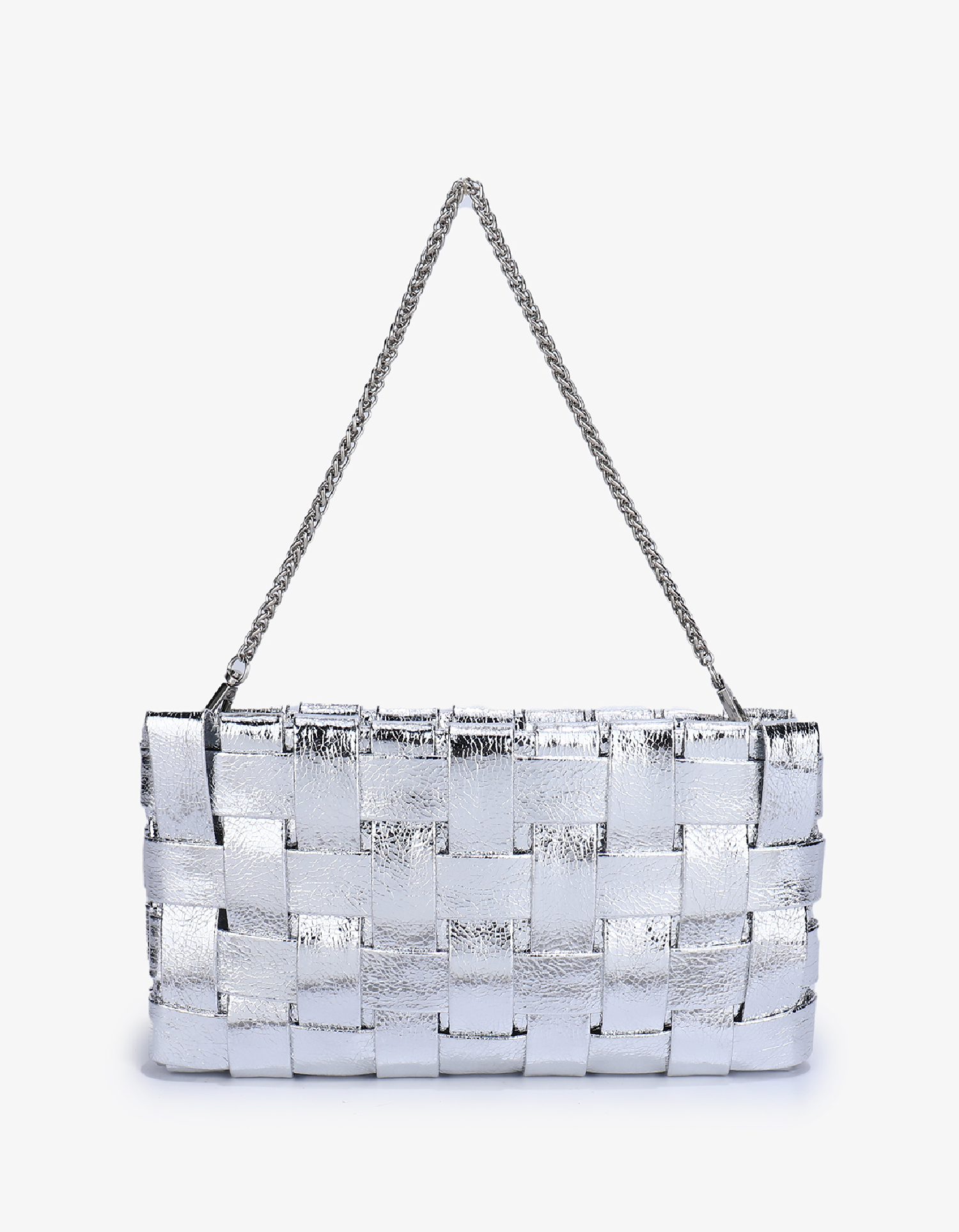 LINDY WOVEN CLUTCH SMALL HI SHINE METALLIC SILVER – REMI/REID